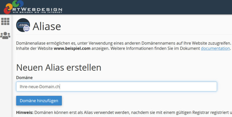 Zusätzliche Domain Alias auf dem Webhosting einrichten - rtWebdesign